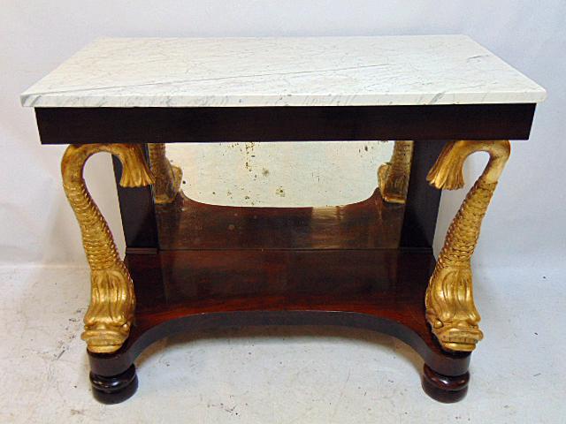 Mahogany pier table with gilt dolphin columns, marble top, mirrored ...