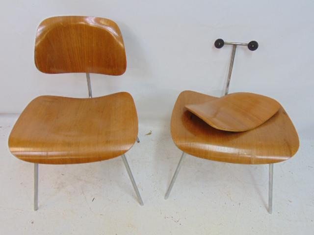Pair Herman Miller Eames side chairs with molded seat & back, one back ...