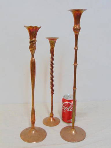 3 Gregg Hessel Studios Copper Candle Holders, Straight & Spiral Designs ...