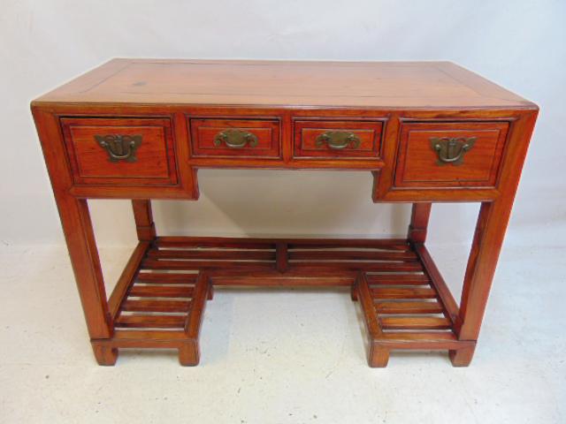 Chinese desk with 4 drawers, raised paneled sides & stretcher base ...