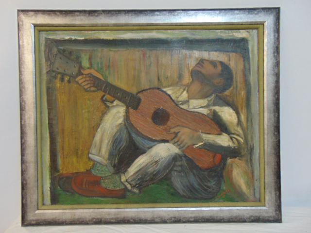 Painting, Man With Guitar, Signed M. Friedman 1951, (martin Friedman ...