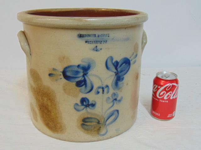 Stoneware Crock, Riedinger & Caire, Po'keepsie Ny, #4, Floral Decorated ...