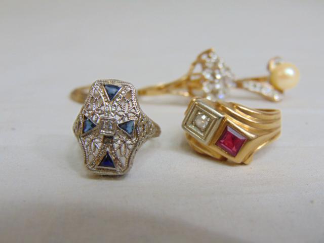 Jewelry. (5) Rings 14kt Filigree White Gold Ring W/ Blue Stones, 2.50 ...