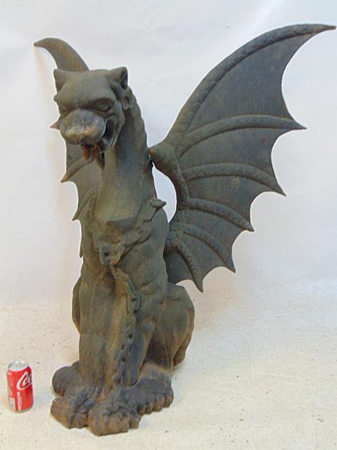 Iron Winged Gargoyle, Has Chain Around Neck, Gargoyle Has Dark Patina ...