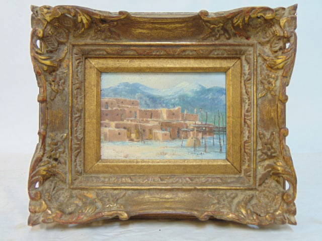Painting, "taos Pueblos", Signed E.m. Moore, Oil On Canvas, 5" By 7 ...