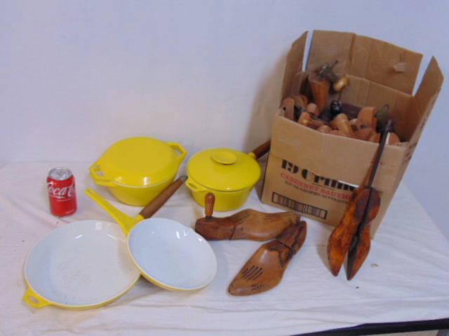 Cast Iron Danish Cookware & Large Lot Vintage Shoe Stretchers, 2 Frying ...