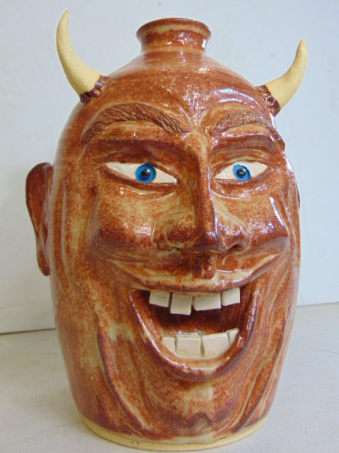 Smiling Devil Face Jug, Signed Sanona, In Light Brown Glazed Terra ...