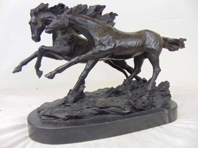 Bronze, 2 Galloping Horses, After Barye, 16.5" By 18.5" Auction