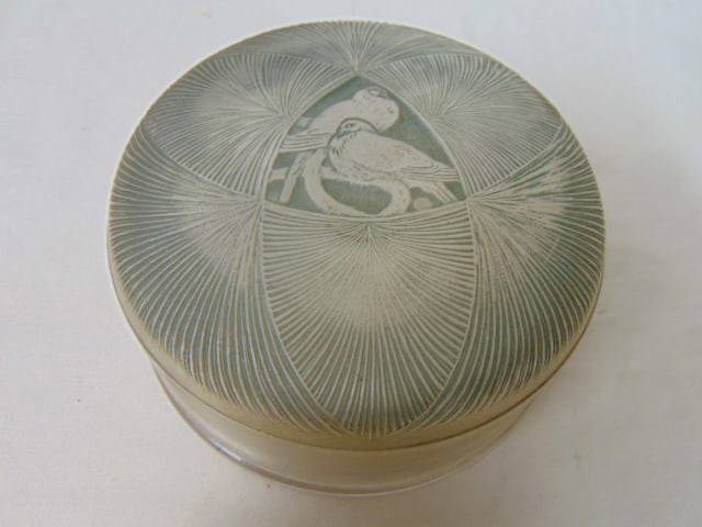 Lalique Art Glass Box With "genevieve" (2 Birds) Pattern Lid, Signed R ...