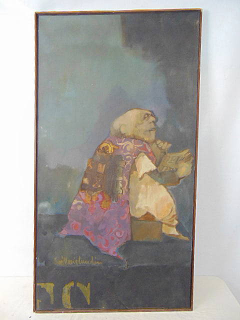 Painting, Odd Figure In Robe Reading, Signed Jewell...lundin (??), Oil ...