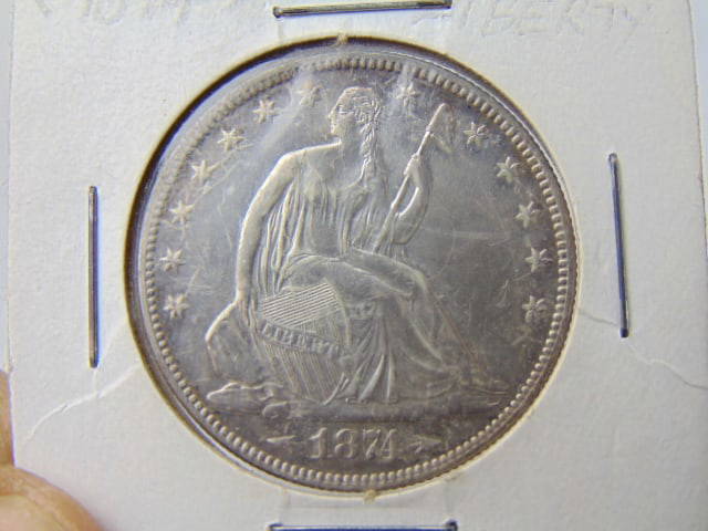 Silver Half Dollar, 1874, Seated Liberty. Auction