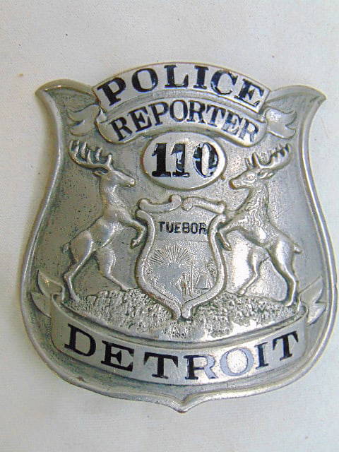 Detroit Police Badge, "police Reporter", "110", Detroit Original Auction