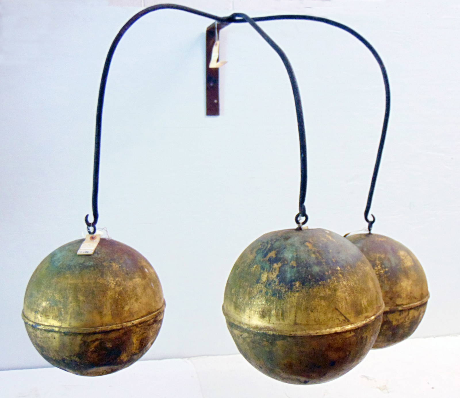 Trade Sign Pawn Broker Wrought Iron Bracket With Three Worn Gilt Dented ...