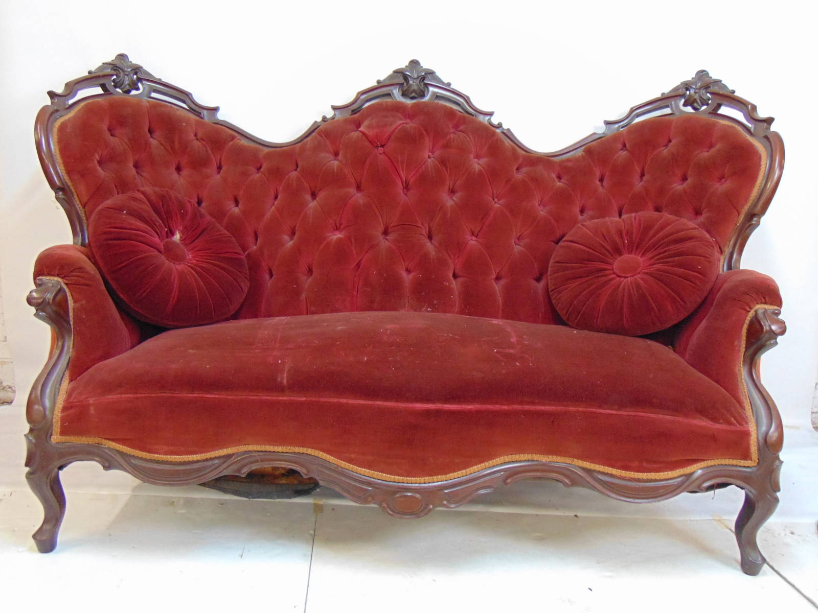 Victorian Camelback Sofa With Strong Curves & Carved Detail, Tufted ...
