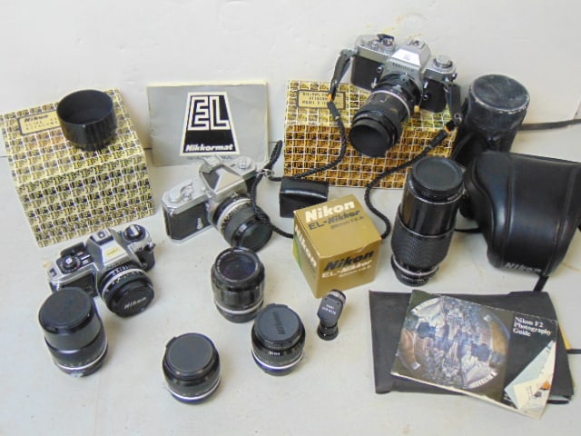 Large Nikon Camera Lot, Includes 3 Cameras, Various Lenses, Ephemera ...