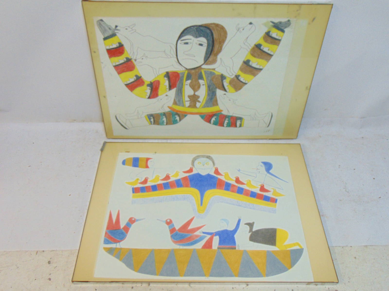 Pair Of Drawings, Inuit Subject, By Simon Tookoome, On Paper, Inuit ...