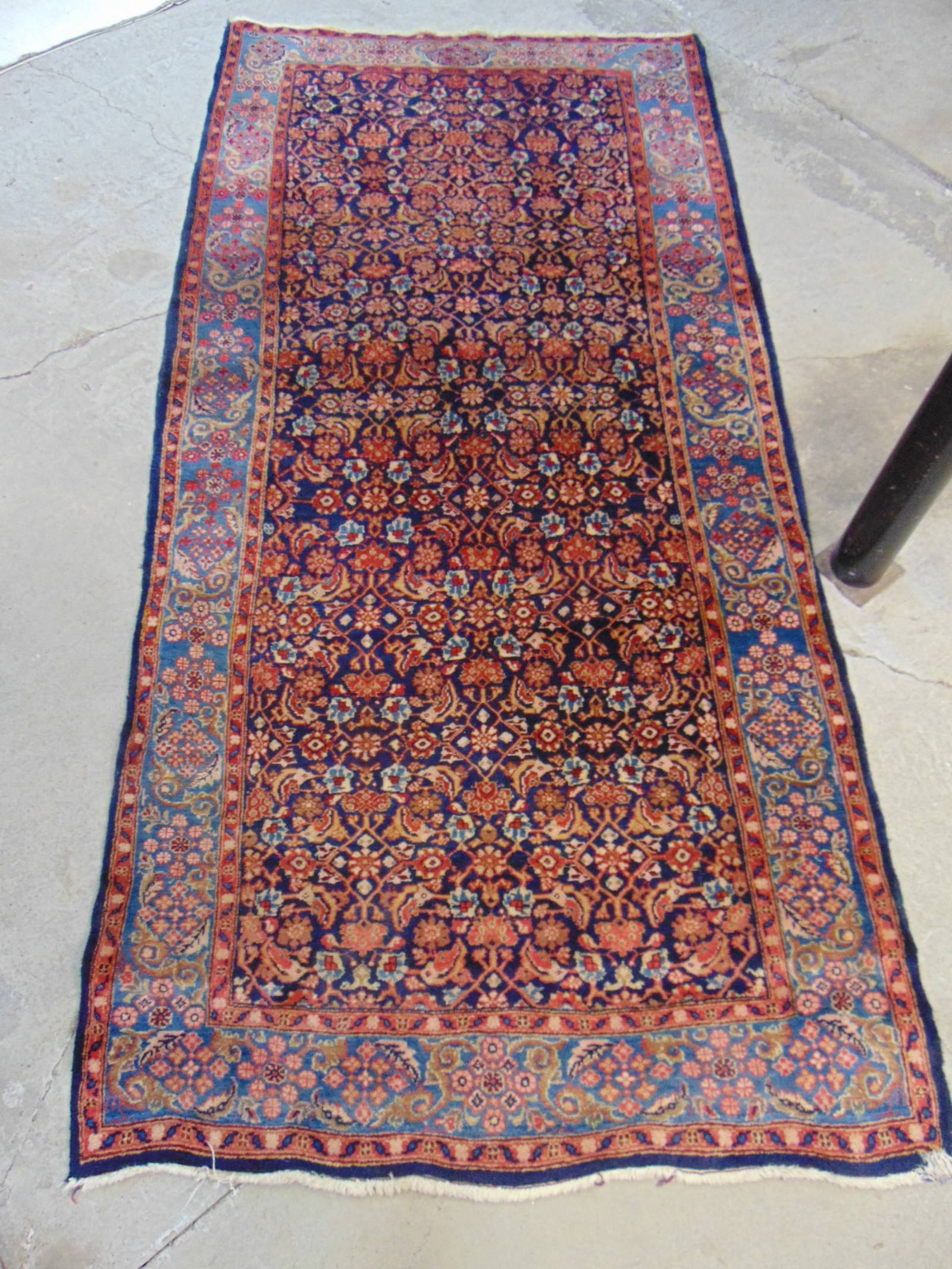 Persian Carpet, Red With Blue Grey Border, Rug Is 8'10" By 51", Made In ...