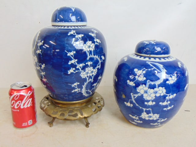 Two Chinese Porcelain Blue & White Ginger Jars, Lamped, One On Chased ...