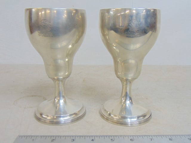 2 Sterling Silver Cups, Goblets, Engraved With Eagle On One Side ...