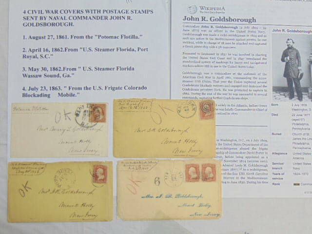 4 Civil War Covers With Postage Stamps Sent By Naval Commander John R ...