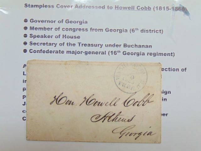 Stampless Cover Addressed To Howell Cobb, Governor Of Georgia, Member ...