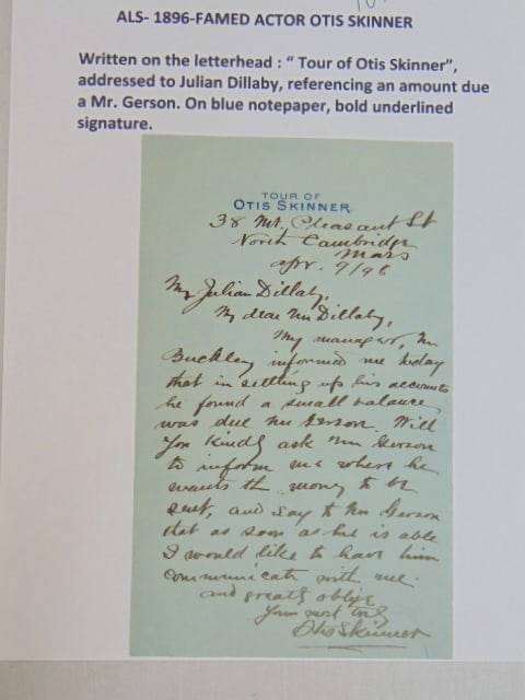 Als, Otis Skinner, Famed Actor, Dated 1896, Written On Letterhead ...