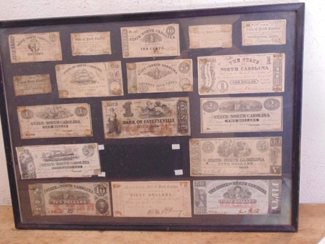 Framed Collection Confederate Currency Notes, Nc