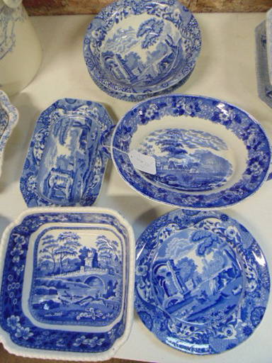 7 Pieces Copeland Spode, Various Patterns Blue And