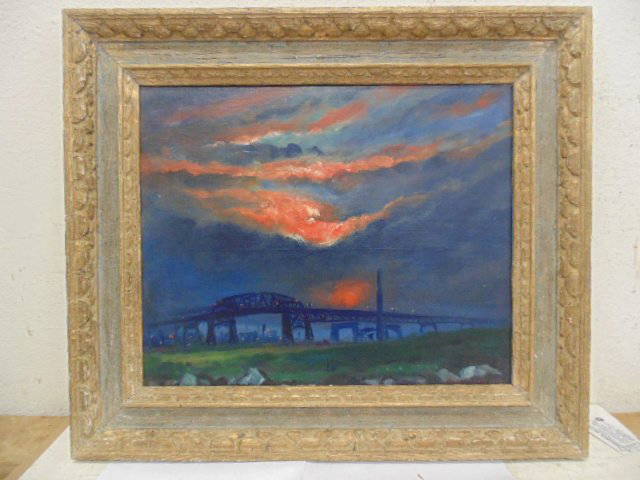 Painting, Kosciuszko Bridge, Signed John Stuart Curry,