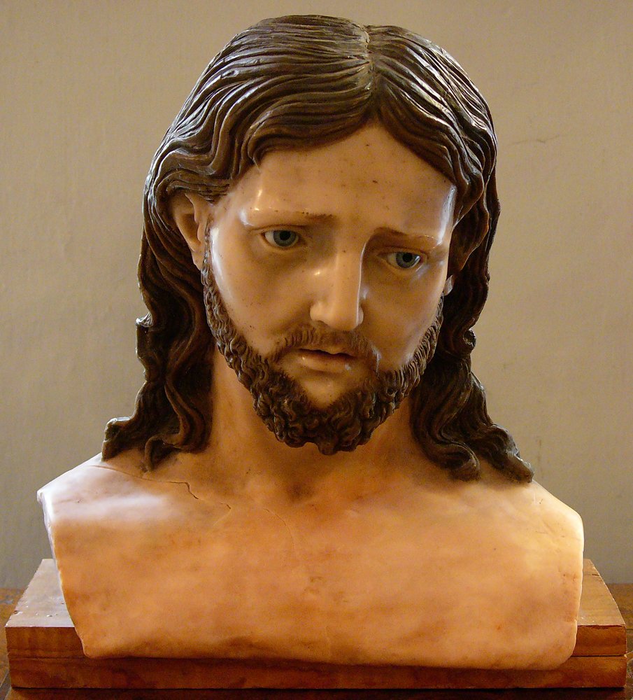 Spanish wax bust of Jesus Christ, naturalistic formed a