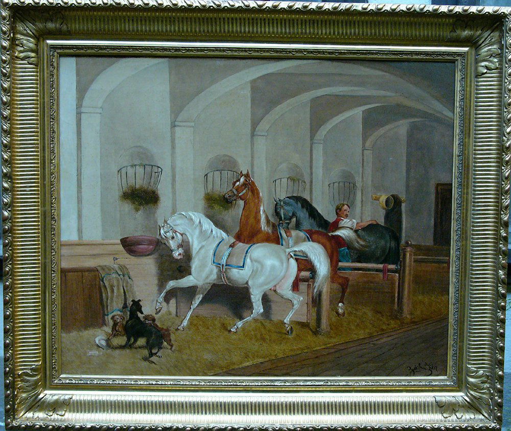 Albrecht Adam (1786-1862)-circle, A stable with three