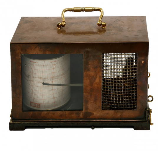 An Unusual Copper Cased Barograph, With Hinged Cov