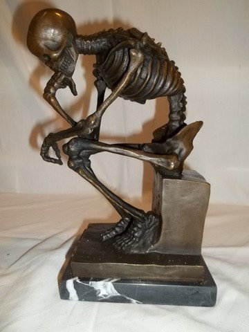 173: Milo Thinking Man Skeleton Bronze Statue