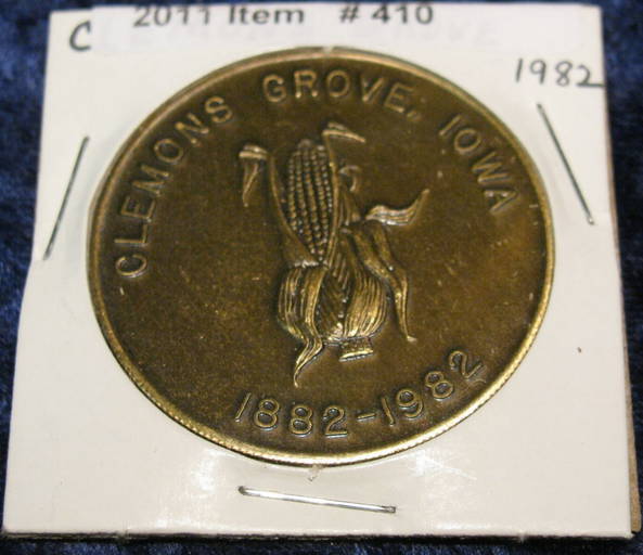 410. 1882 1982 Clemons Grove, Iowa Centennial Medal. Br