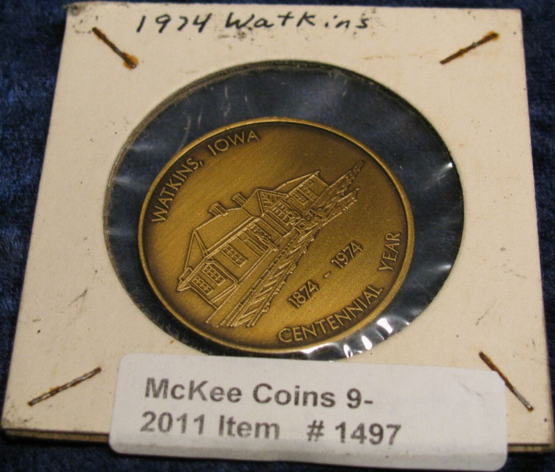 1497. 1974 Watkins, Iowa Bronze Centennial Medal.