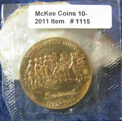 1115. 1792 1992 Bicentennial Of The Us Mint Bronze Meda