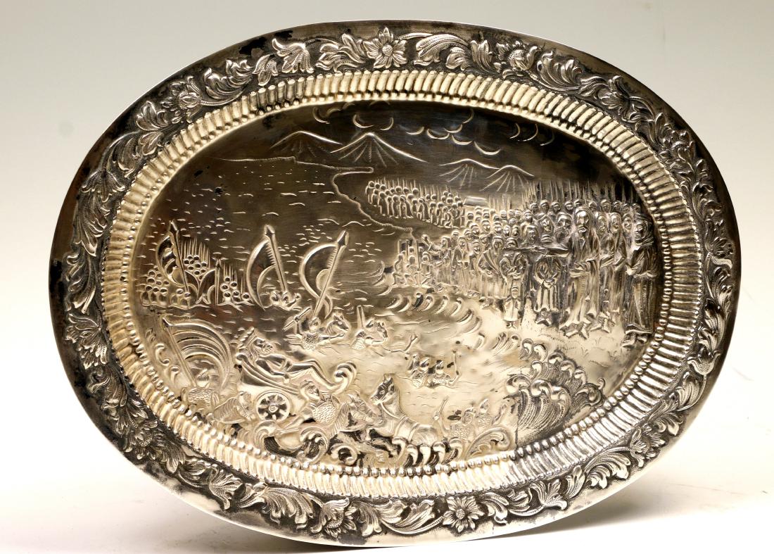 A LARGE STERLING SILVER PASSOVER TRAY BY WOLF HECKER.