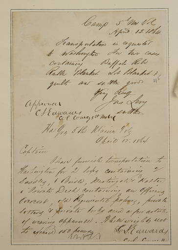 Civil War: A Handwritten Note Requesting Transportation To Washington ...