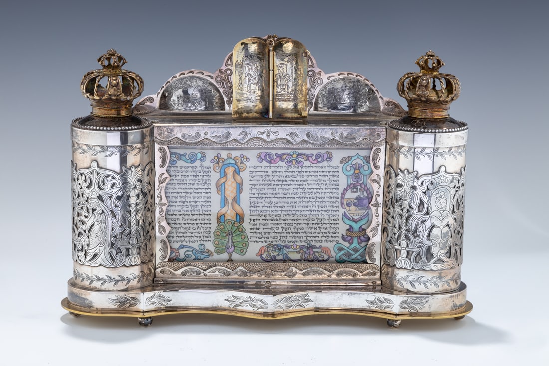A Sterling Silver Megillat Esther Holder With Original Hand Written And ...