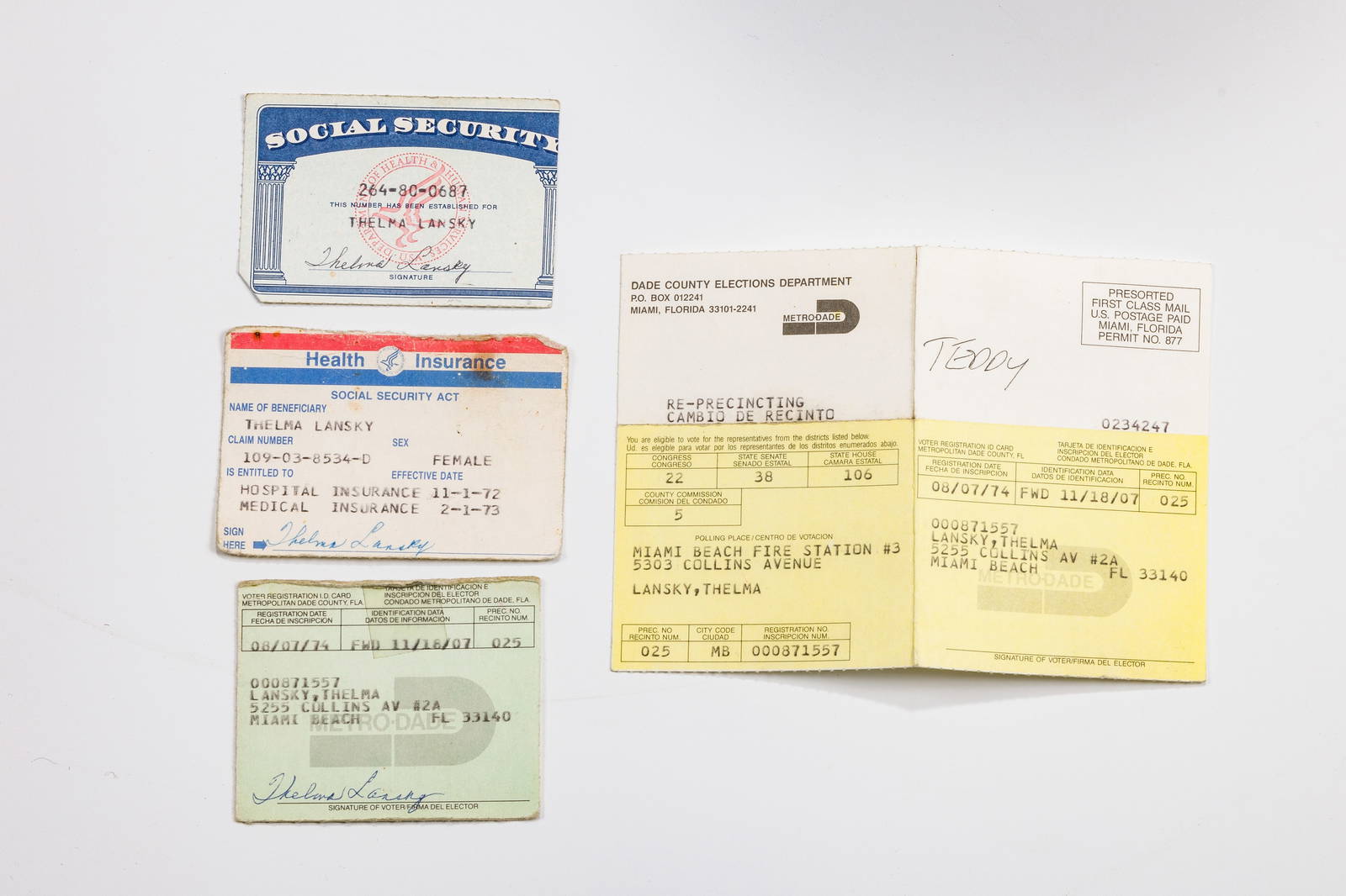 Four Identification Cards Belonging To Mrs. Thelma (teddy) Lansky, Wife ...