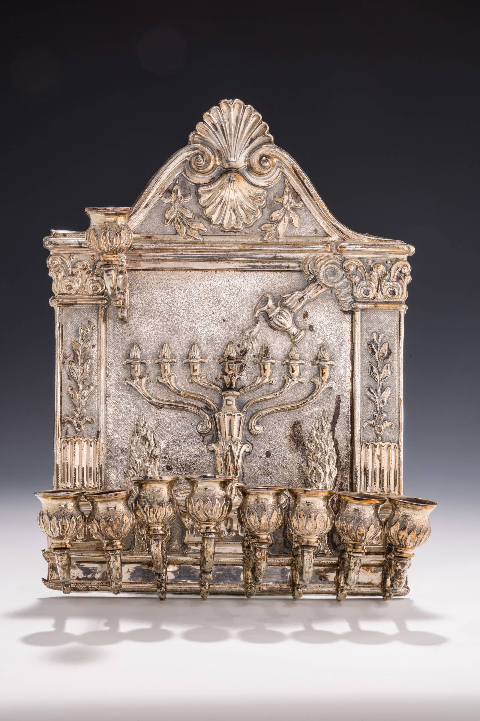 A Magnificent Wall Mounted Silver Hanukkah Lamp. Italy, 20th Century ...