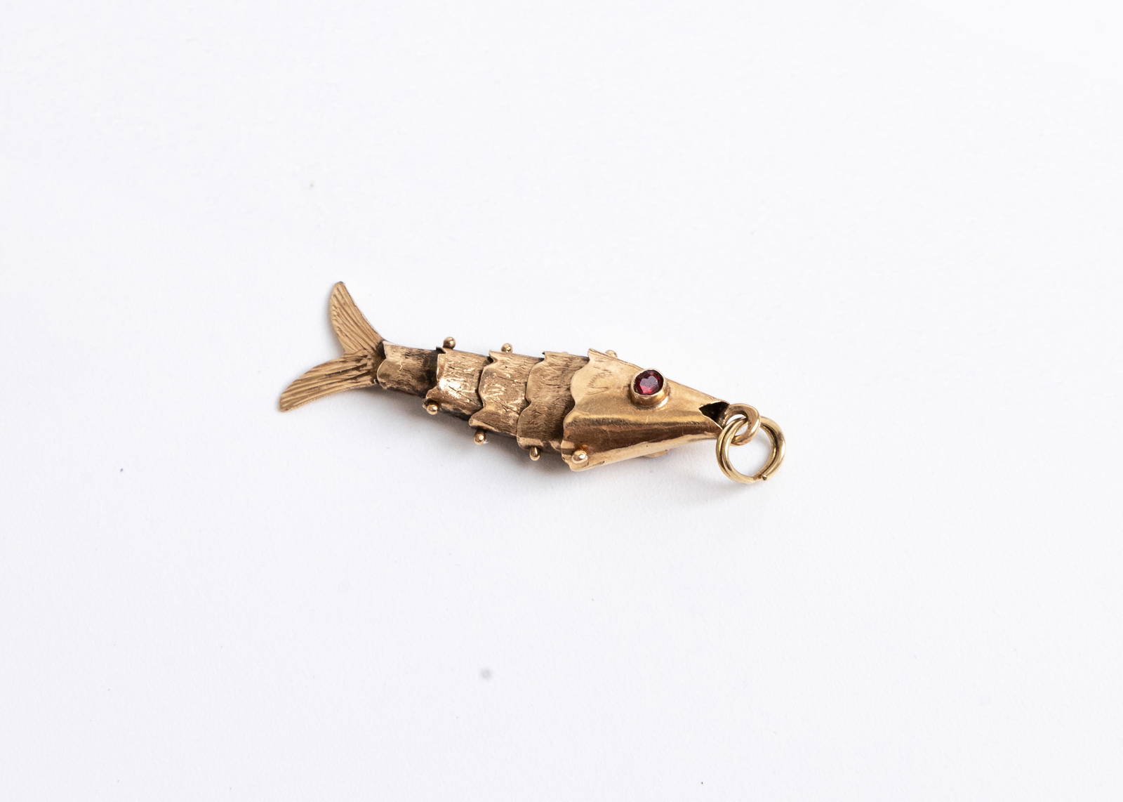 A 14k Yellow Gold Movable Fish. Pendant With Garnet Eyes. Wear. Total ...