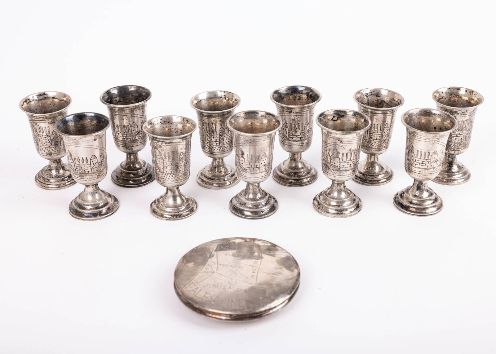 A Large Group Of 11 Solid Silver Cups. Austrian, C. 1900. Each With A ...