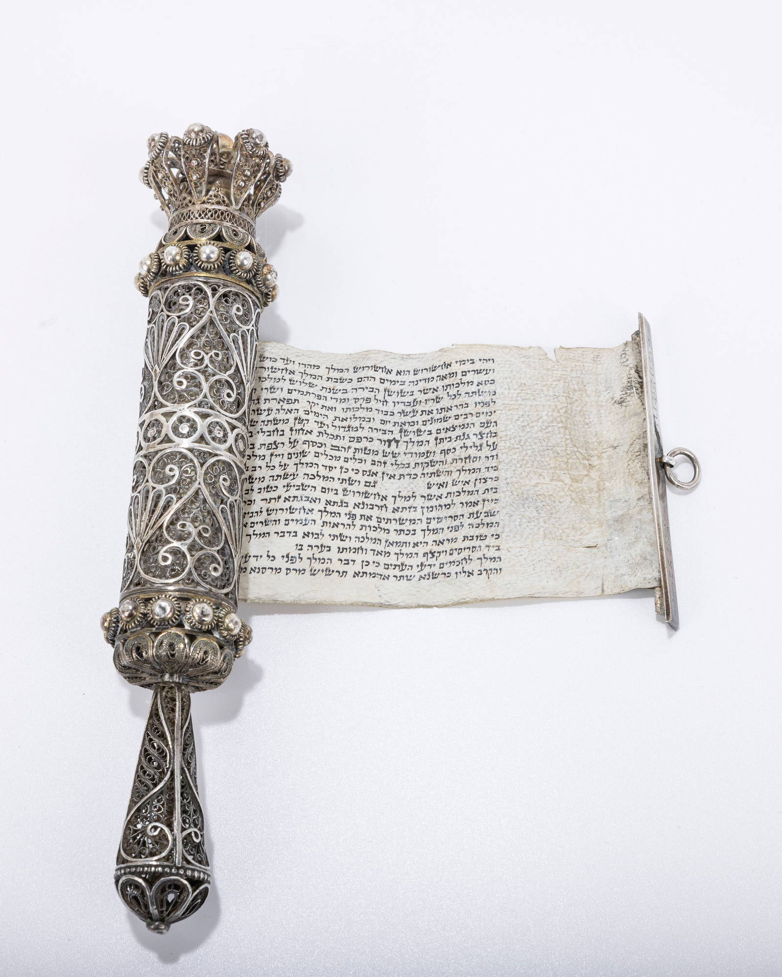 A Silver Megillah Case With The Original Megillah By The Bezalel School ...
