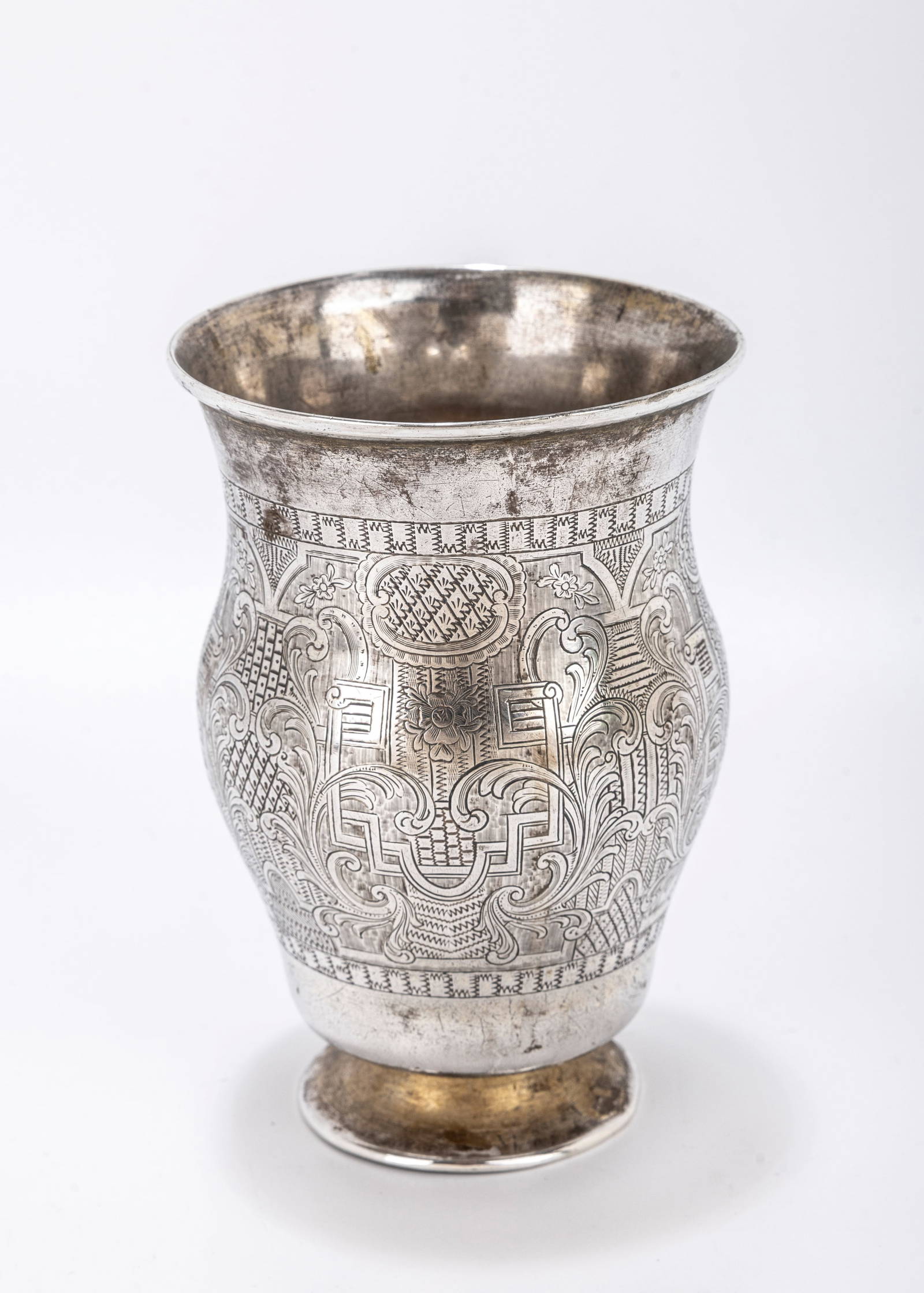 A Highly Engraved Silver Beaker. Russia, 1858. On A Round Base With A ...