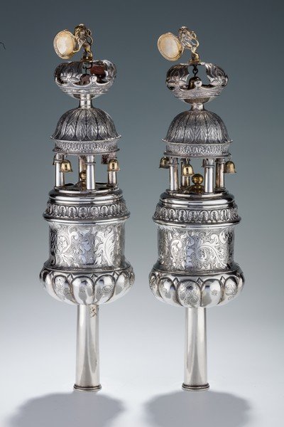 A Large Pair Of Silver Torah Finials. Berlin, 19th