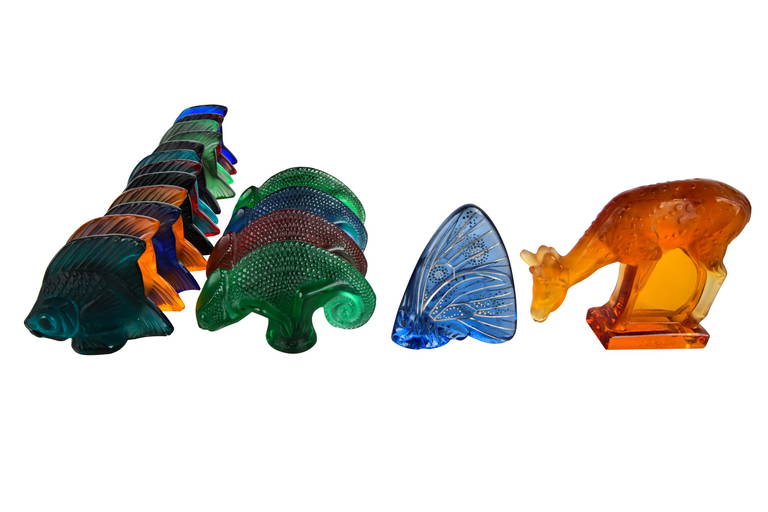 Collection Of Lalique Colored Glass Animals