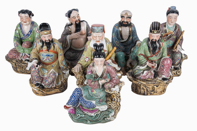 Eight Chinese Porcelain Lohan Figures
