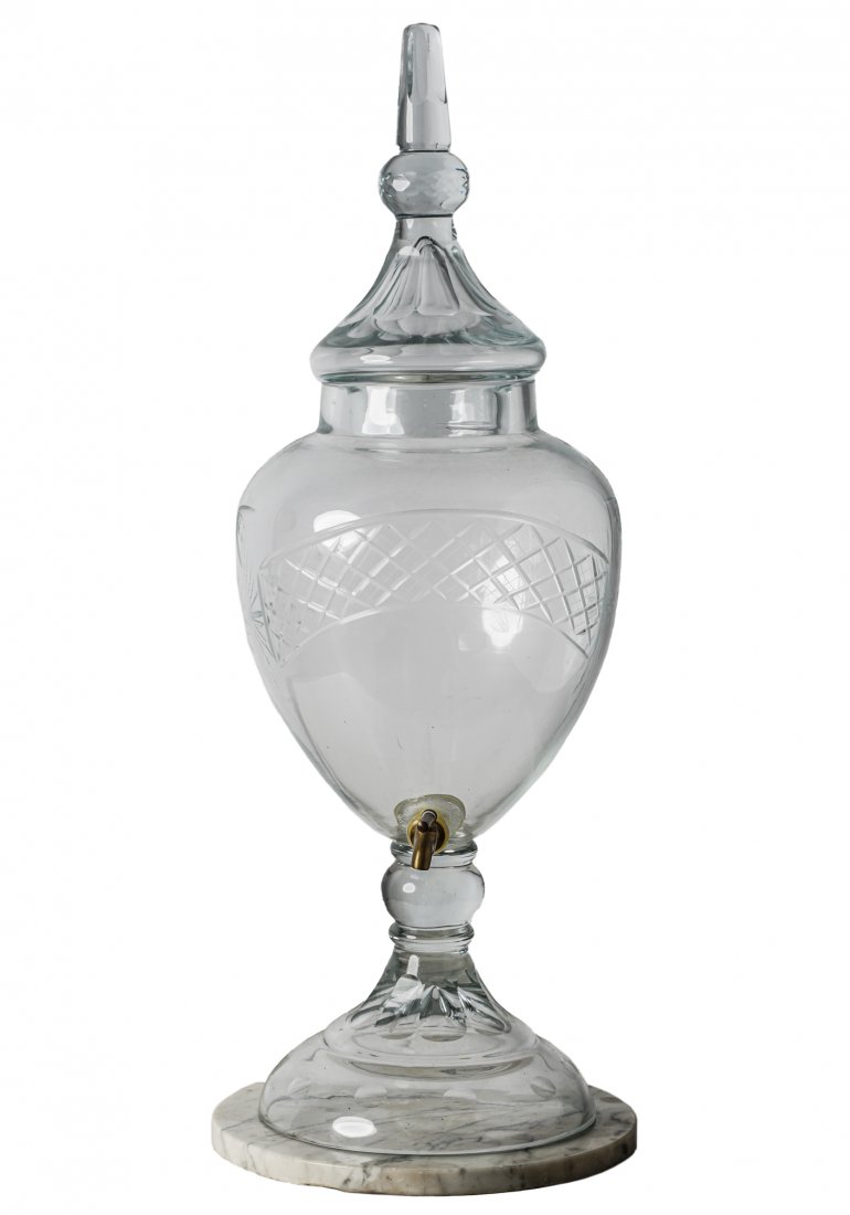 CUT GLASS SAMOVAR WITH WHITE MARBLE PLINTH | Barnebys