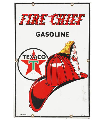 PAINTED TIN FIRE CHIEF GASOLINE SIGN (#0042) on Sep 30, 2021 | Abell ...